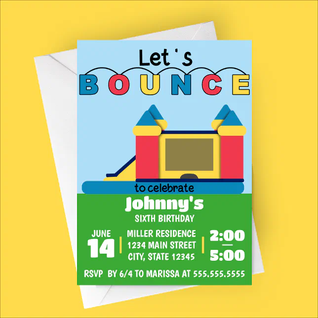 Let's Bounce, Bounce House Birthday Party Invitation | Zazzle