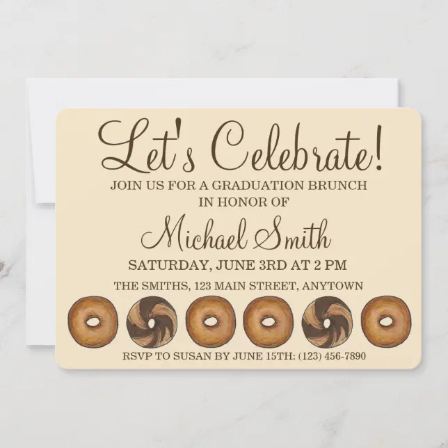 Let's Celebrate Bagel Graduation Party Brunch Invitation | Zazzle