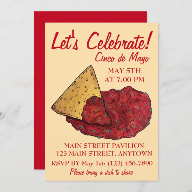 Let's Celebrate Cinco de Mayo Fiesta Chips Salsa Invitation | Zazzle