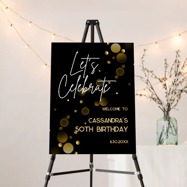 Let's Celebrate Gold Bokeh Gradient Black Birthday Foam Board | Zazzle