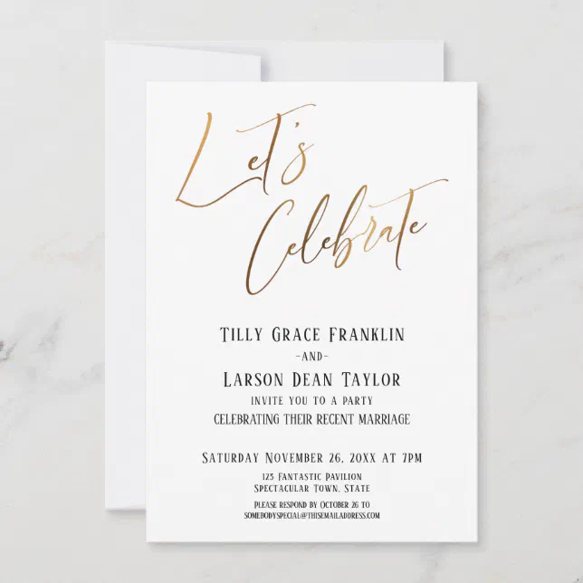 Let's Celebrate Gold Elegant Wedding Party Invitation | Zazzle