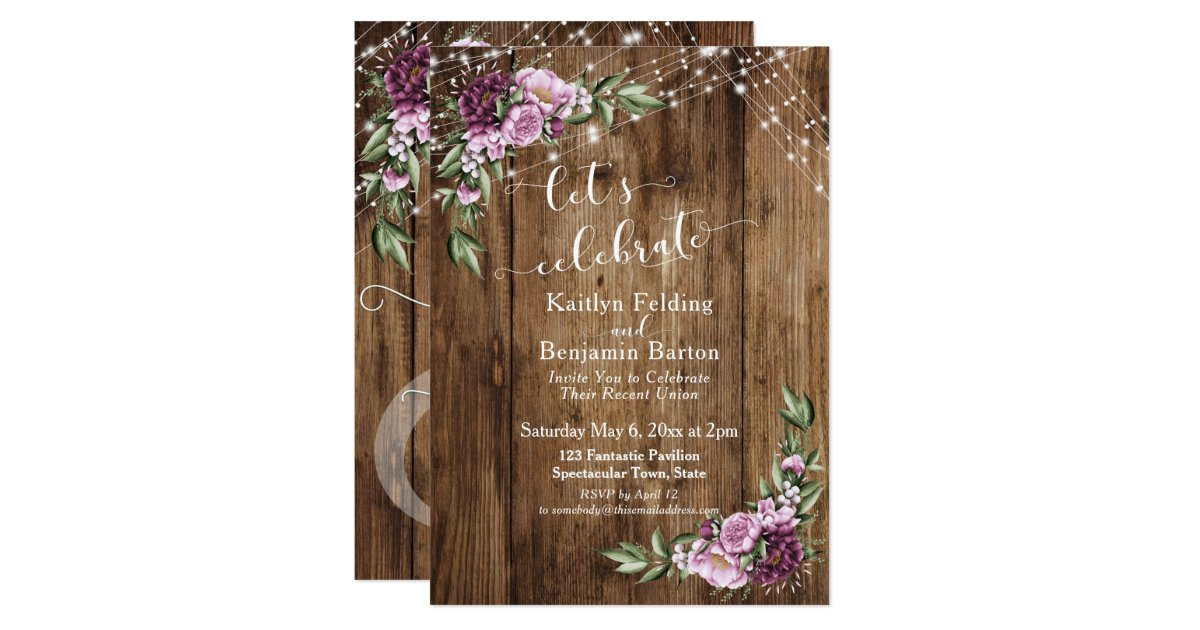 Let's Celebrate Rustic Floral Lights Reception Invitation | Zazzle.com