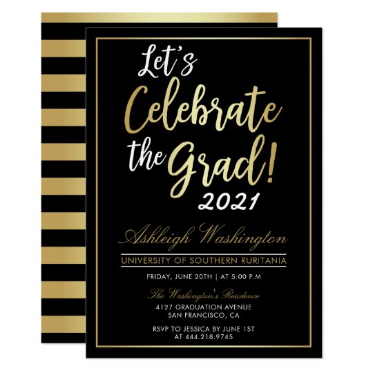 Let's Celebrate The Grad! | Gold Black Graduation Invitation | Zazzle.com
