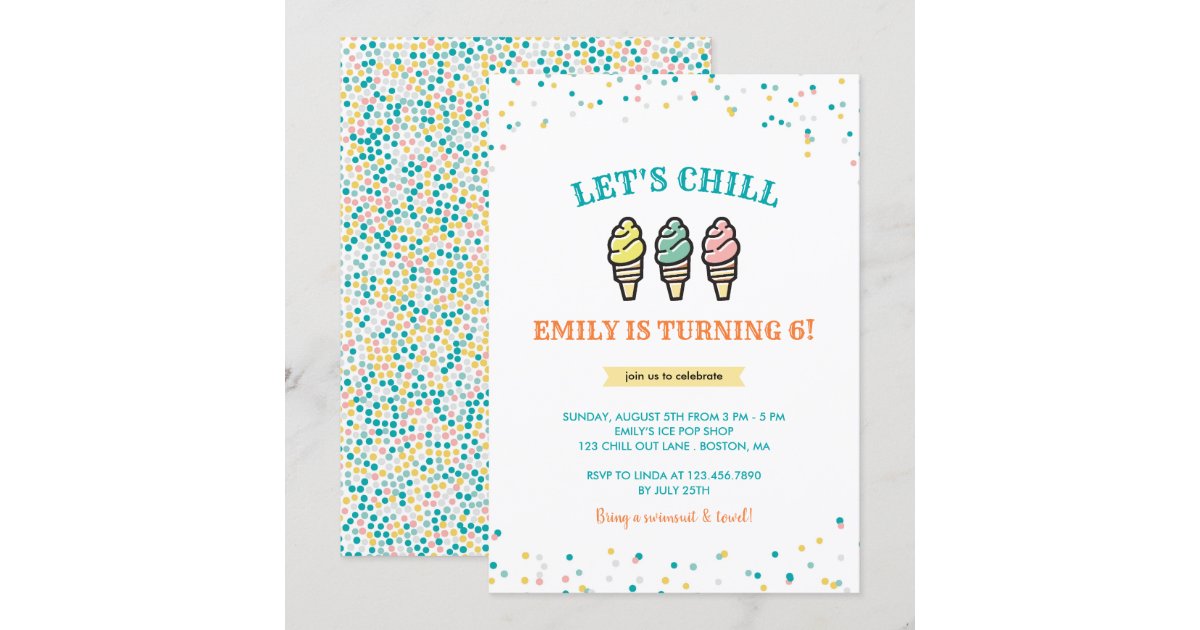 Lets Chill Ice cream Birthday Party Invitation | Zazzle
