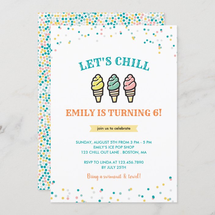Lets Chill Ice cream Birthday Party Invitation | Zazzle.com