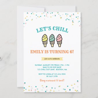 Lets Chill Ice cream Birthday Party Invitation | Zazzle
