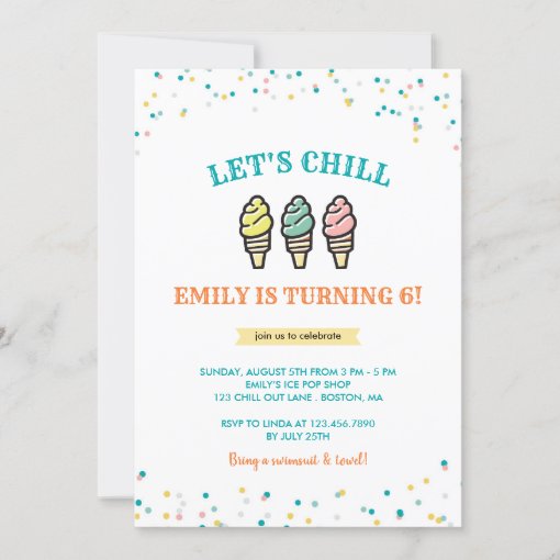 Lets Chill Ice cream Birthday Party Invitation | Zazzle