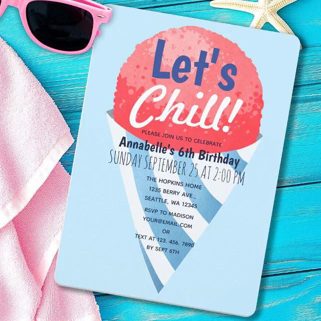 Let's Chill Snow Cone Kids Birthday Invitation | Zazzle
