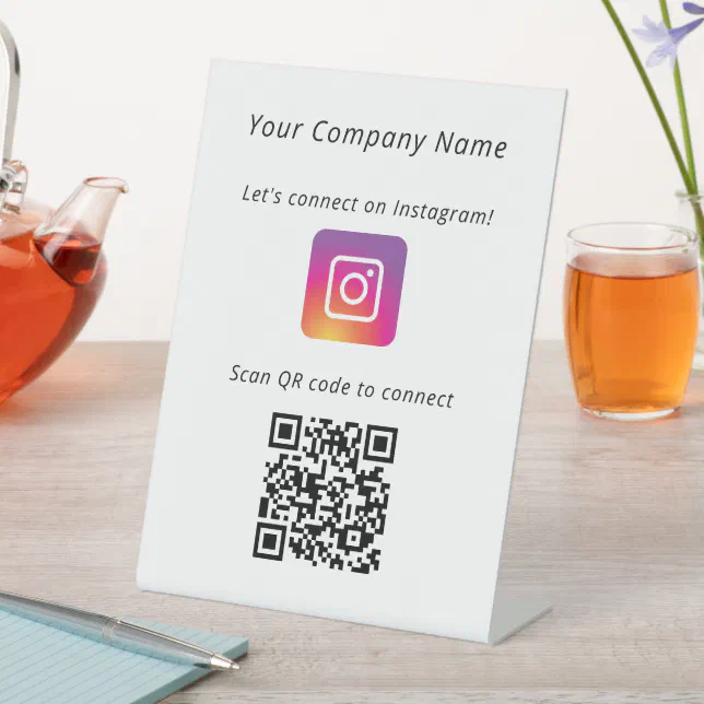 Let's Connect on Social Media QR code Pedestal Sign | Zazzle
