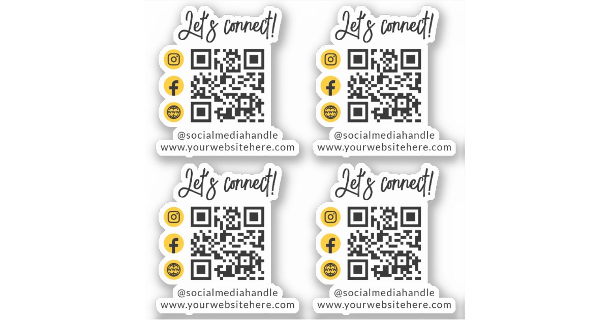 Let's Connect Yellow Social Media Qr Code Sticker | Zazzle