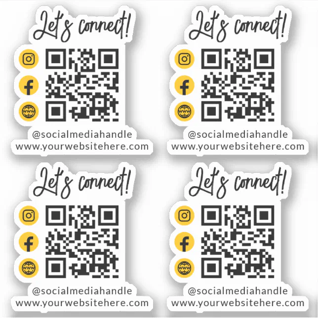Let's Connect Yellow Social Media Qr Code Sticker | Zazzle