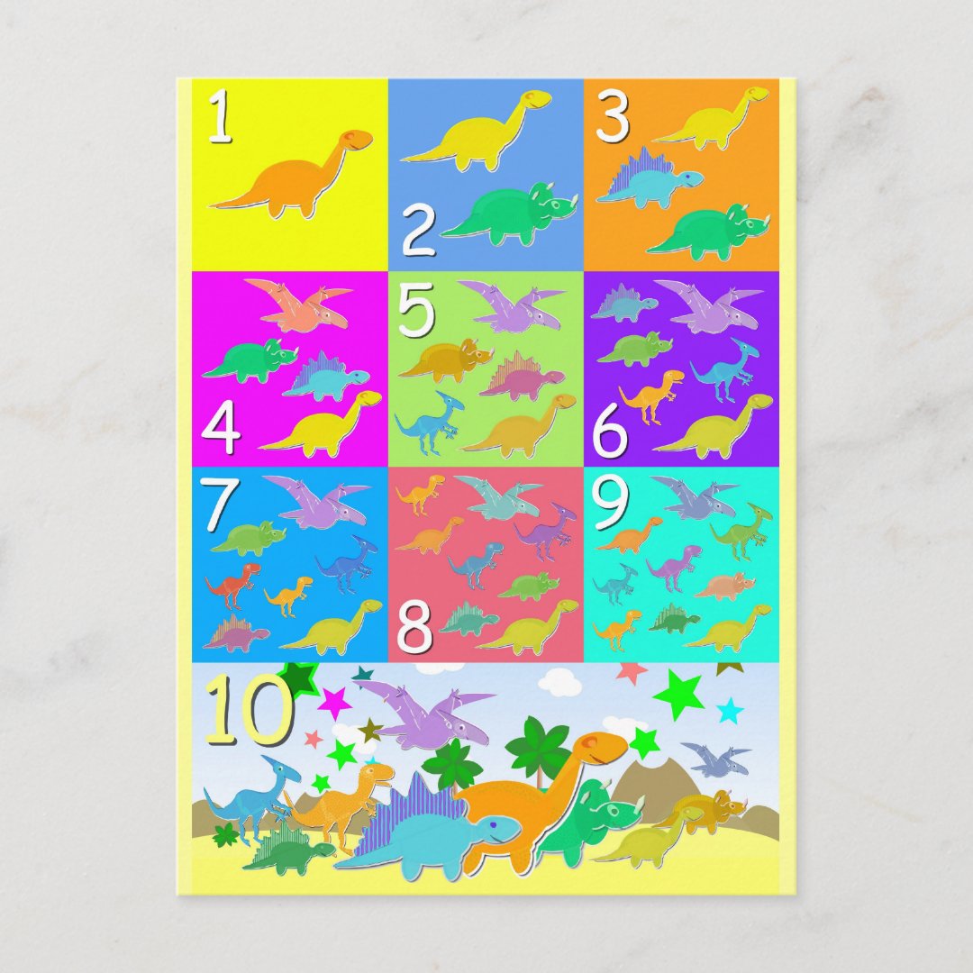Let's Count With Dinosaurs Numbers 1 to 10 Postcard | Zazzle