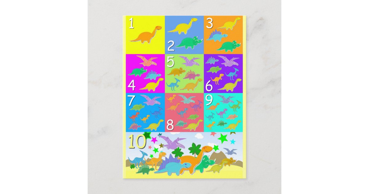 Let's Count With Dinosaurs Numbers 1 to 10 Postcard | Zazzle