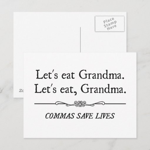 Let's Eat Grandma Commas Save Lives Postcard | Zazzle