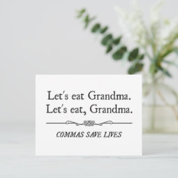 Let's Eat Grandma Commas Save Lives Postcard | Zazzle