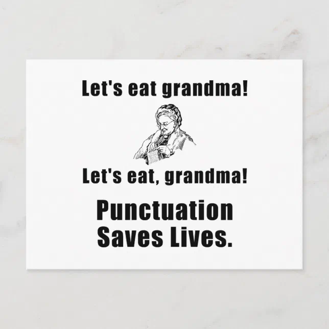 Lets Eat Grandma Postcard | Zazzle