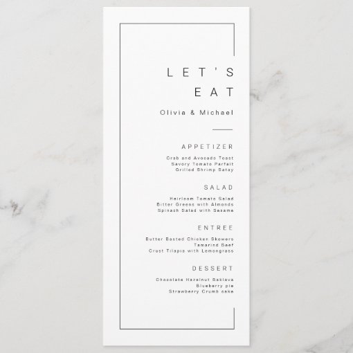 Lets eat Modern chic minimalist wedding Menu | Zazzle