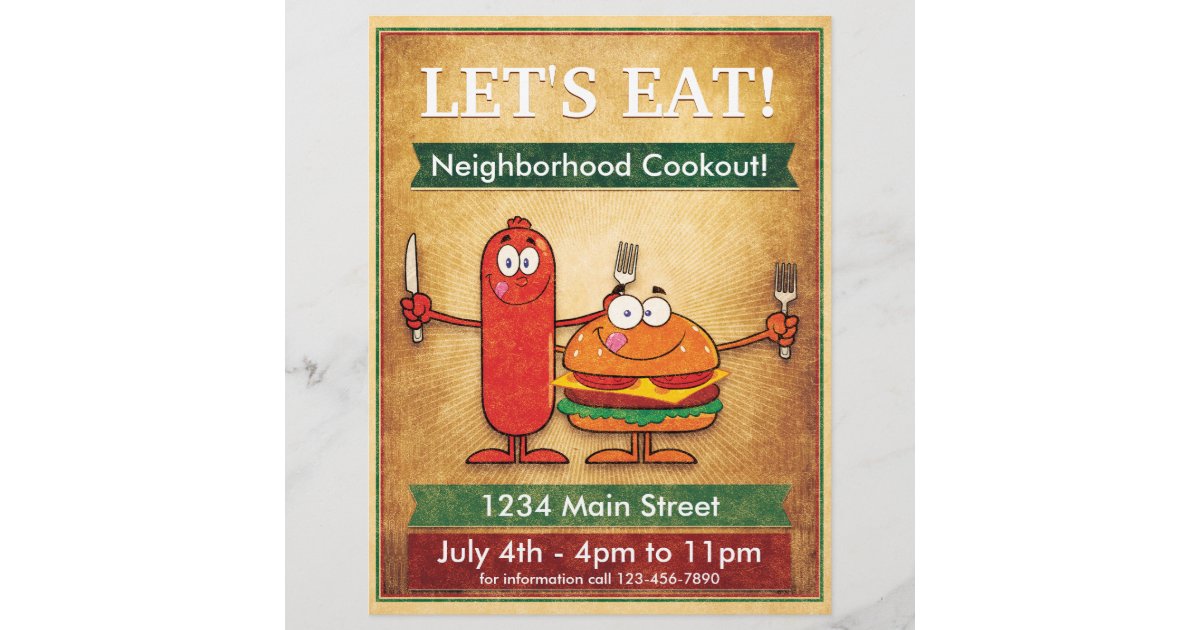 Let's Eat! Neighborhood Cookout Flyer | Zazzle