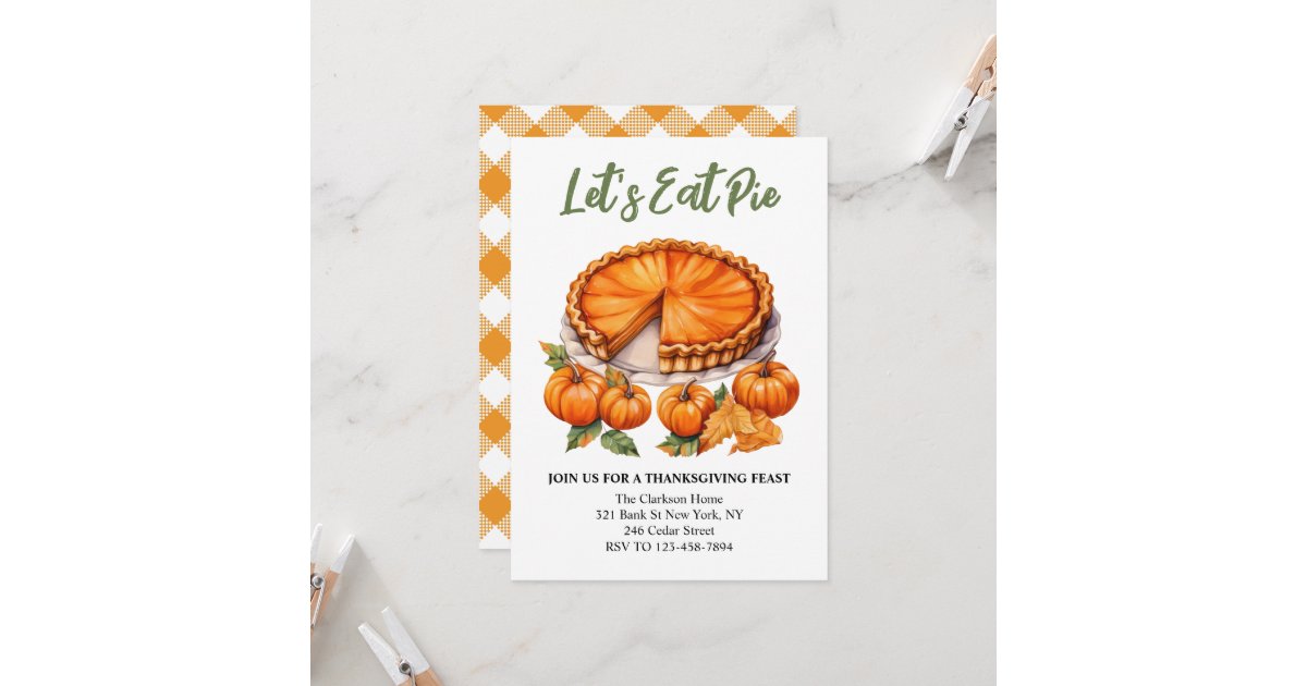 Let's Eat Pie thanksgiving watercolor Invitation | Zazzle
