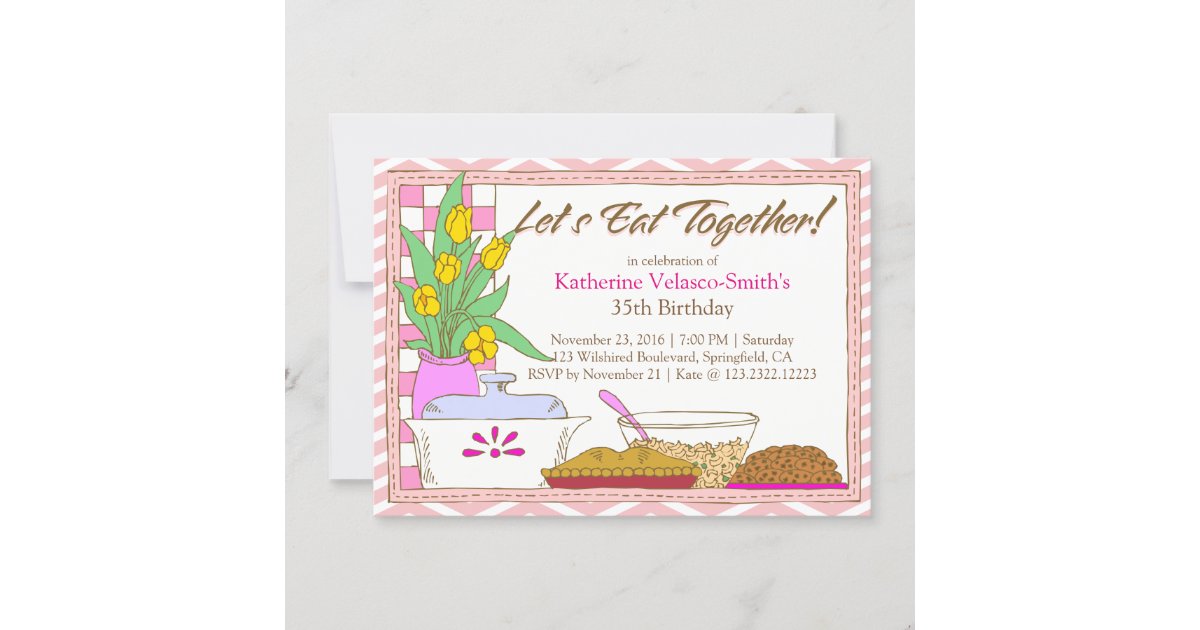 Let's Eat Together Dinner or Lunch Birthday Feast Invitation | Zazzle