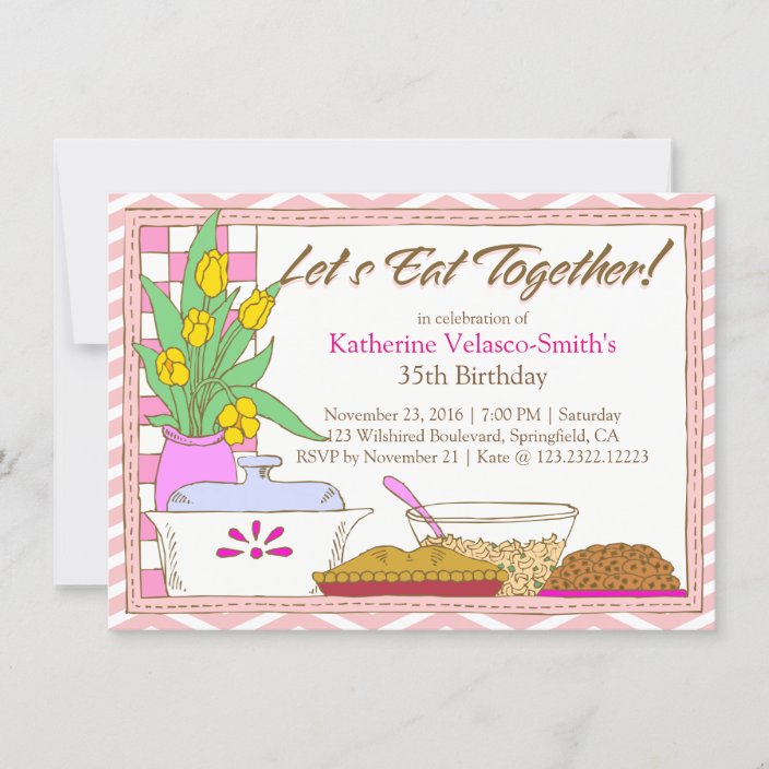 Let's Eat Together Dinner or Lunch Birthday Feast Invitation | Zazzle