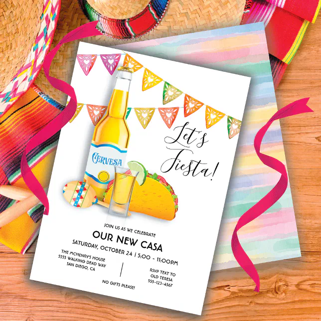 Let's Fiesta Beer tequila shot taco New Home Invitation | Zazzle