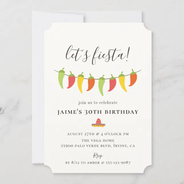 Let's Fiesta Chili Pepper Birthday Party Invitation | Zazzle