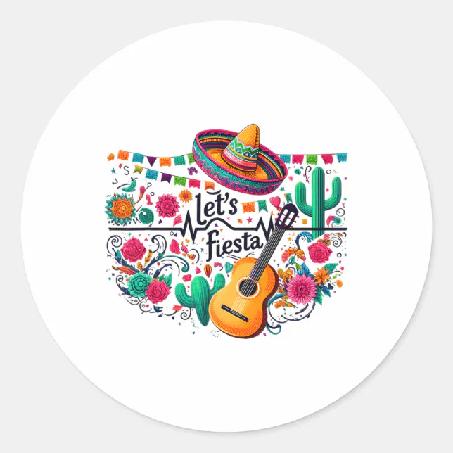 Let's Fiesta Mexican Party Celebration Heartbeat Classic Round Sticker ...