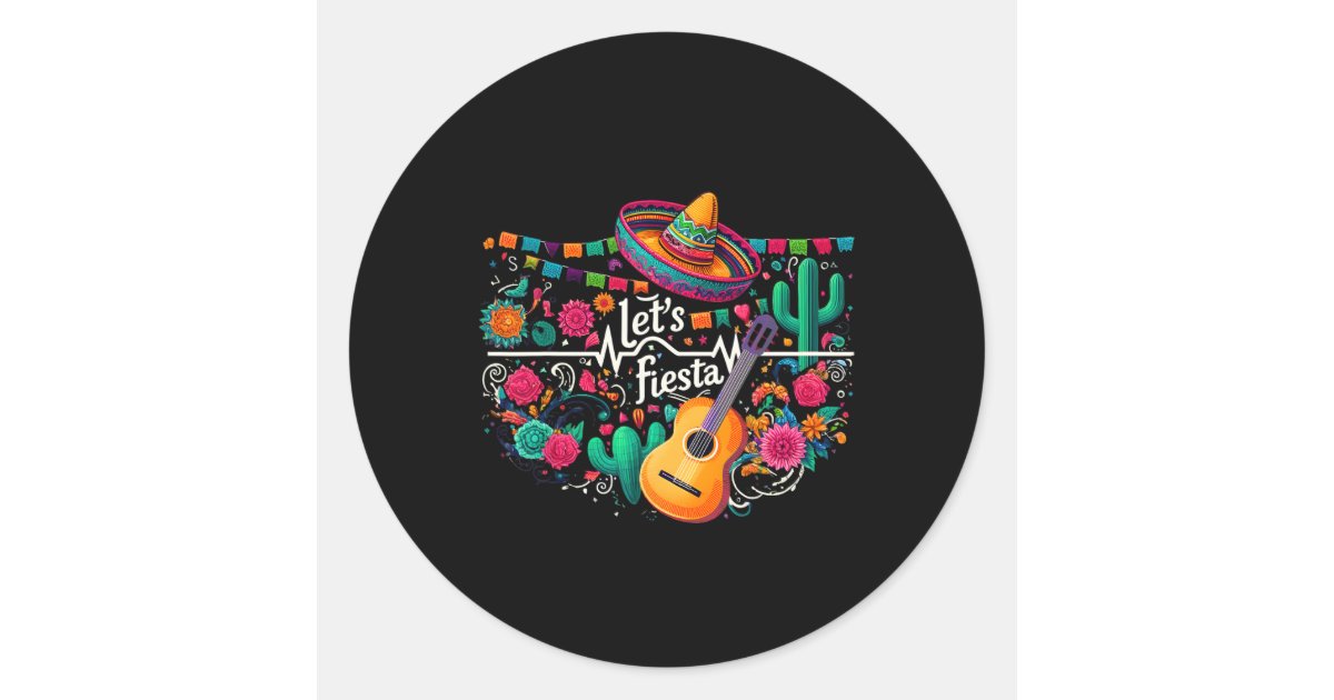 Let's Fiesta Mexican Party Celebration Heartbeat Classic Round Sticker ...