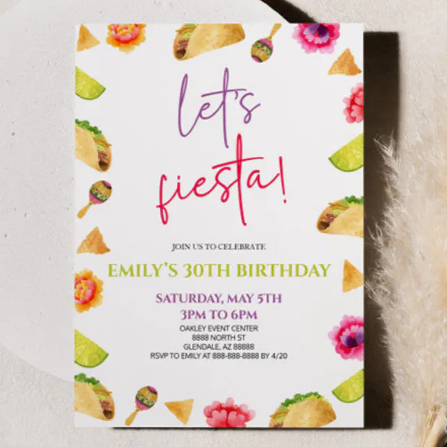 Let's Fiesta! Taco Birthday Party Invitation | Zazzle