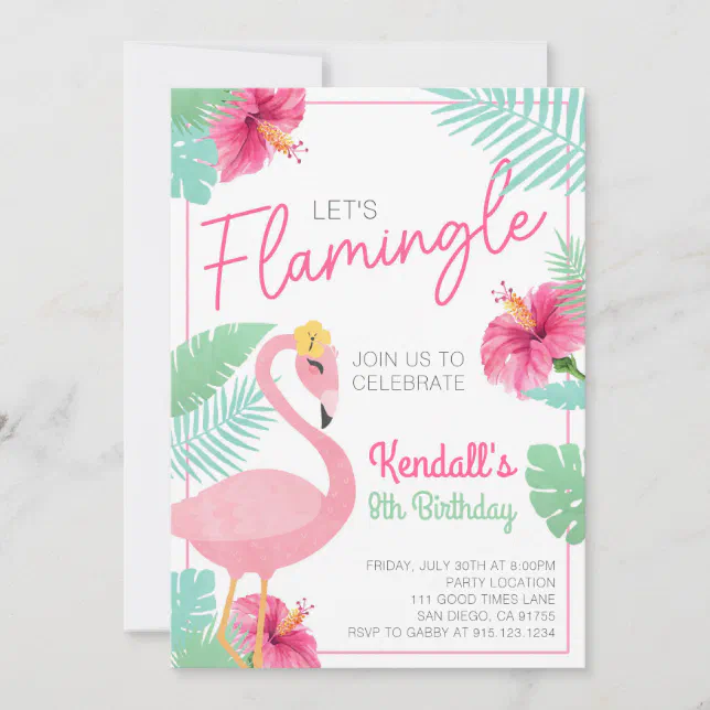 Let's Flamingle Flamingo Birthday Party Invitation | Zazzle