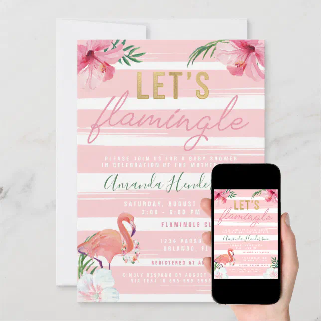 Let's Flamingle Flamingo Invitation | Zazzle