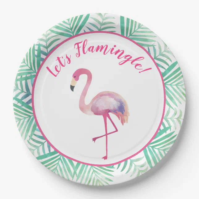 Let's Flamingle Flamingo Tropical Paper Plate | Zazzle