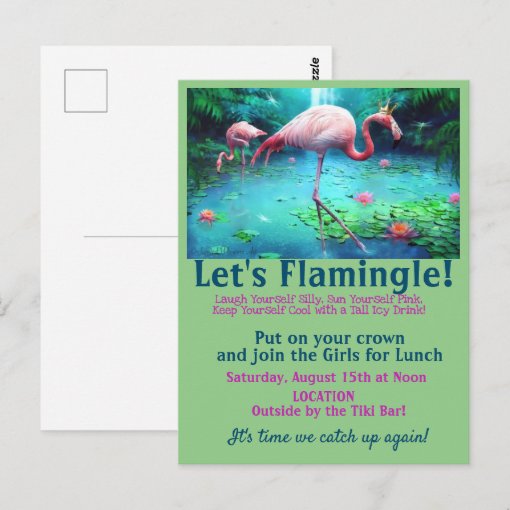 Let's Flamingle! Girl Lunch (or whatever) Postcard | Zazzle