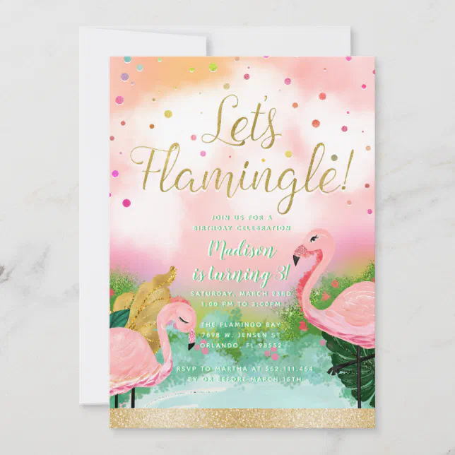 Let's Flamingle Tropical Pink Flamingos Invitation | Zazzle