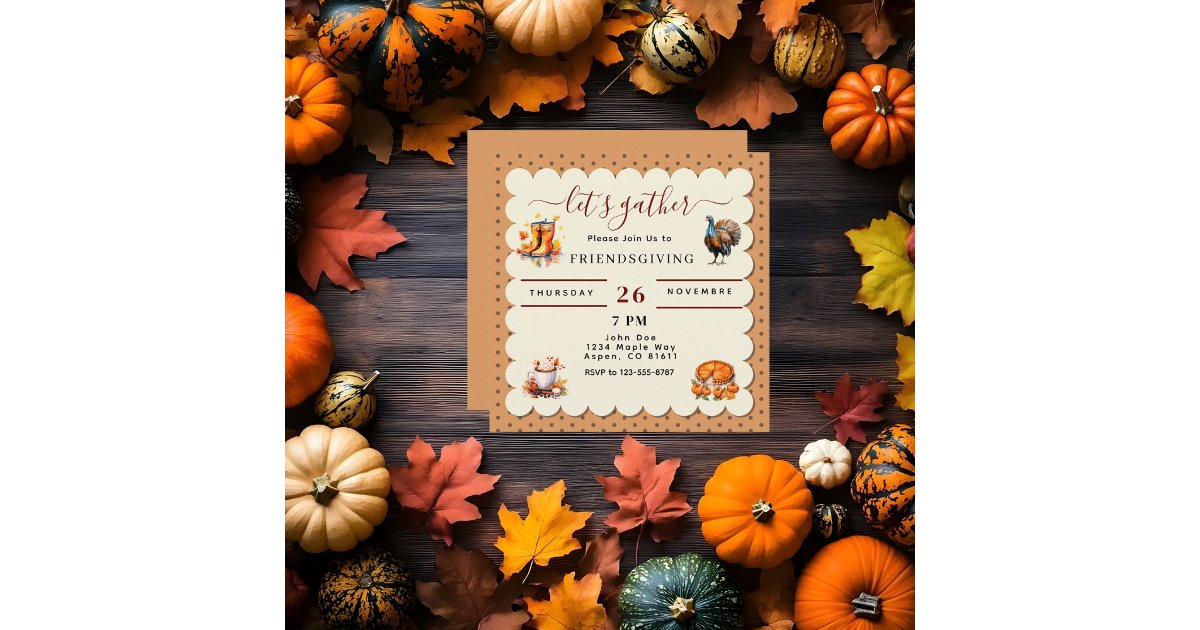 let's gather Fall Friendsgiving Thanksgiving Invitation | Zazzle