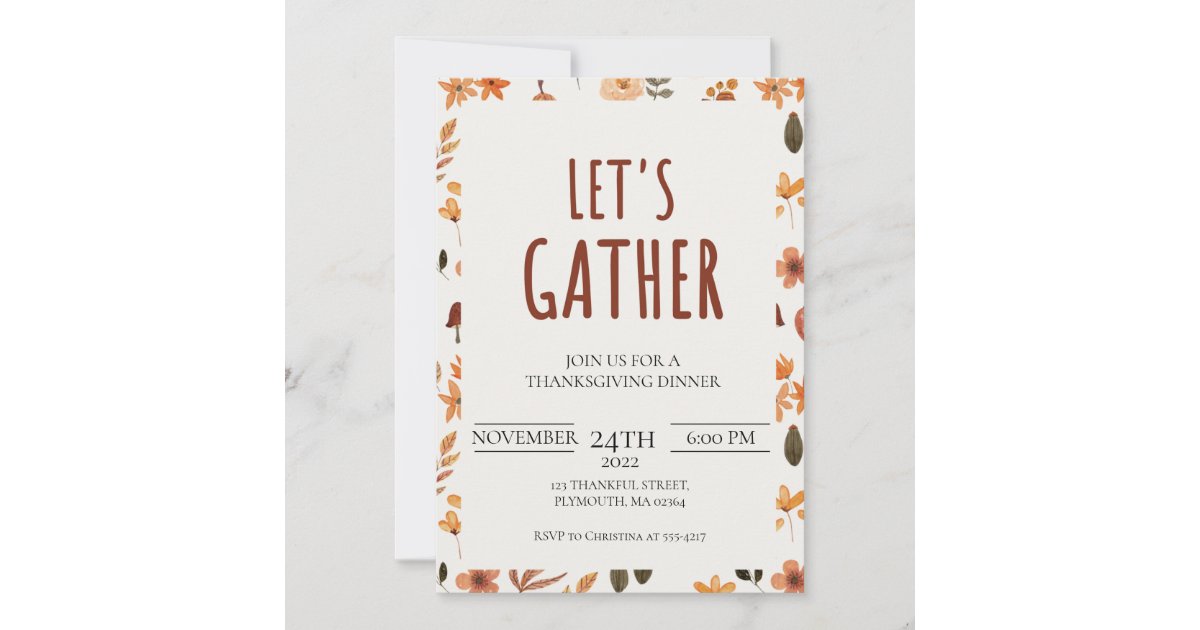 Let's Gather Thanksgiving Dinner Invitation | Zazzle