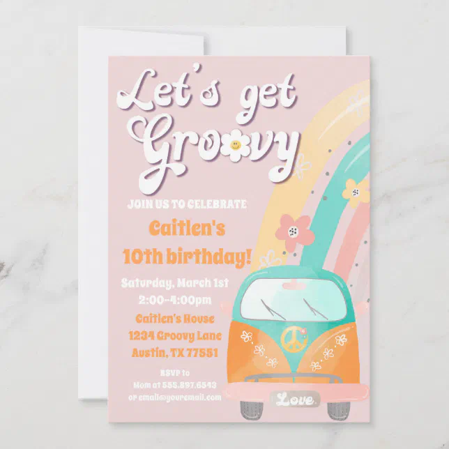 Let's Get Groovy Birthday Invitation Hippie Retro | Zazzle