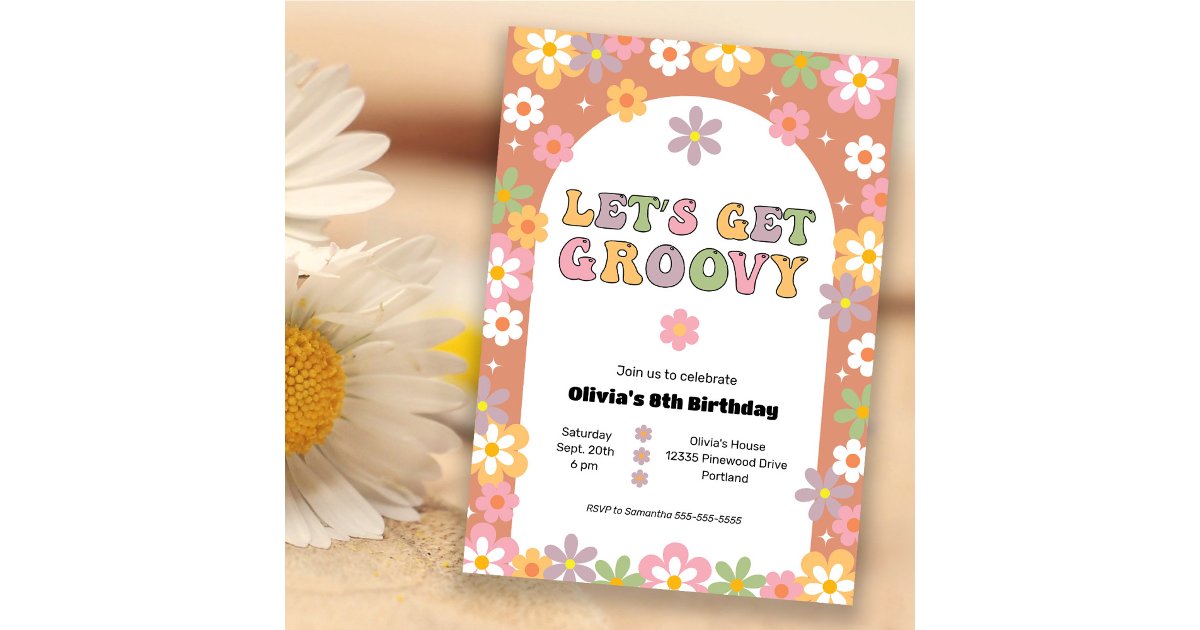 Let's Get Groovy Girl's Hippie Birthday Party Invitation | Zazzle