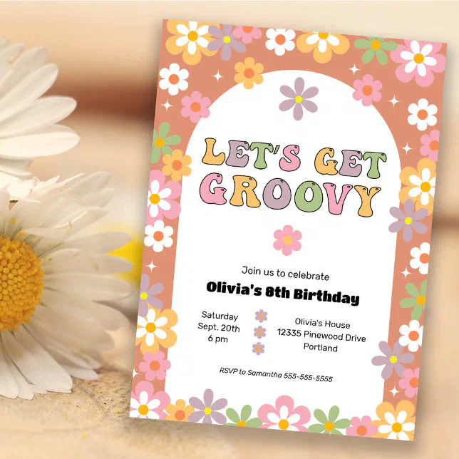 Let's Get Groovy Girl's Hippie Birthday Party Invitation | Zazzle