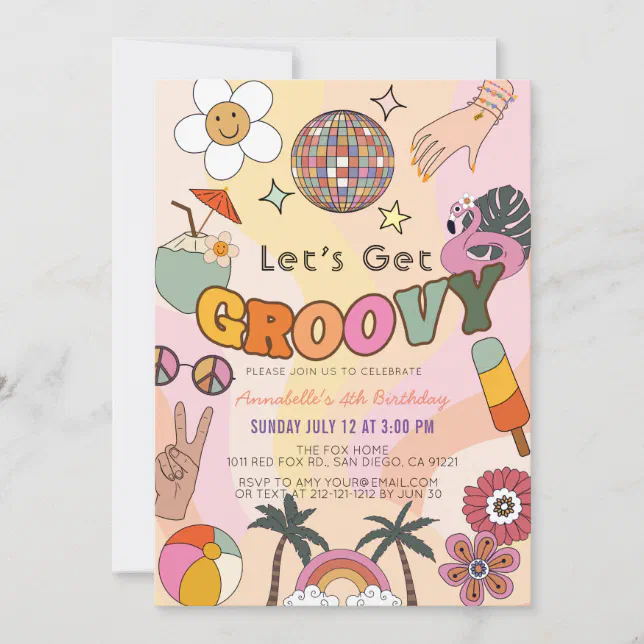 Let's Get Groovy Retro Girl Birthday Invitation | Zazzle