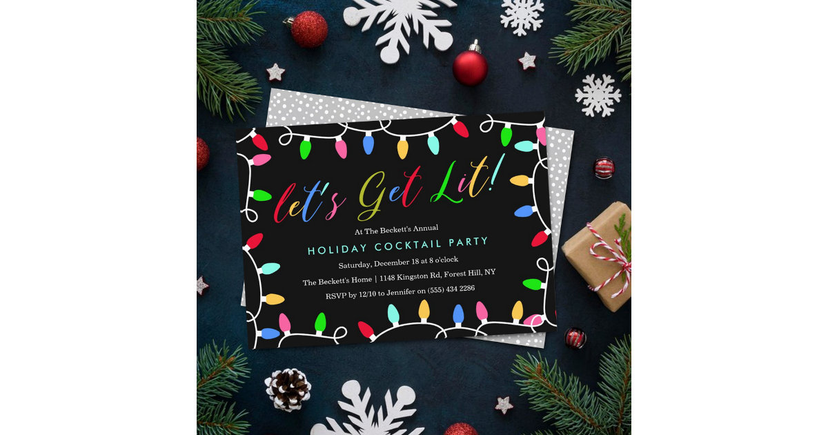 Let's Get Lit | Christmas Holiday Cocktail Party Invitation | Zazzle