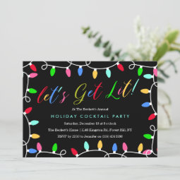 Let's Get Lit | Christmas Holiday Cocktail Party Invitation | Zazzle