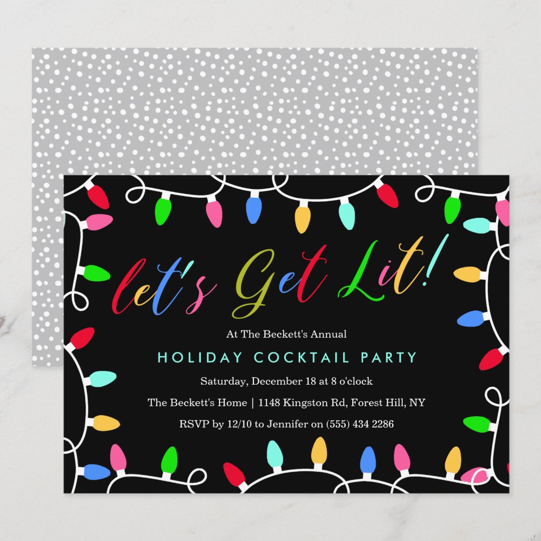 Let's Get Lit | Christmas Holiday Cocktail Party Invitation | Zazzle