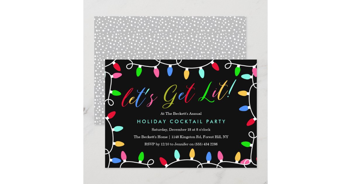 Let's Get Lit | Christmas Holiday Cocktail Party Invitation | Zazzle