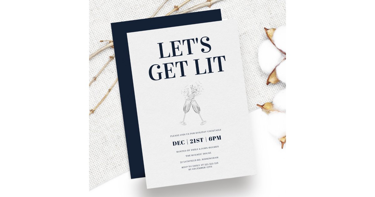 Let's Get Lit Elegant Blue Christmas Party Invitation | Zazzle