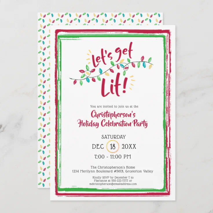 LET'S GET LIT | Holiday Lights | Holiday Party Invitation | Zazzle