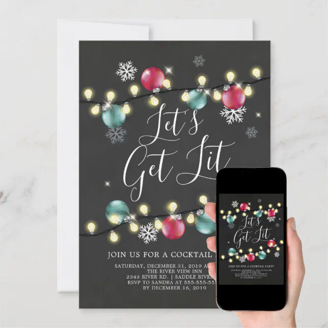 Let's Get Lit Holiday Party Invitation | Zazzle