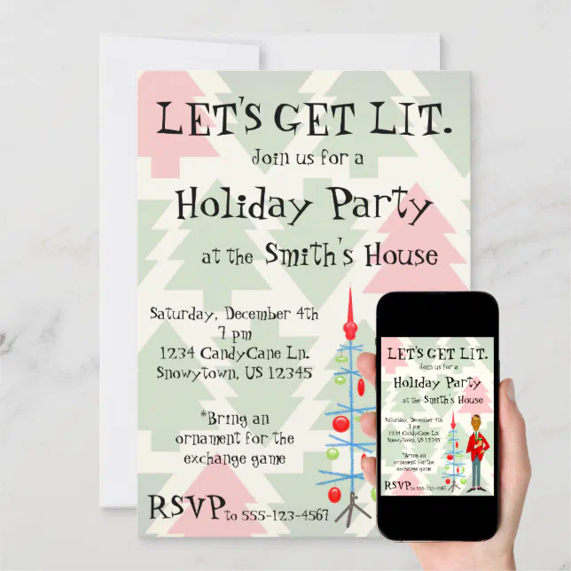 Let's Get Lit Holiday Party Invitation | Zazzle