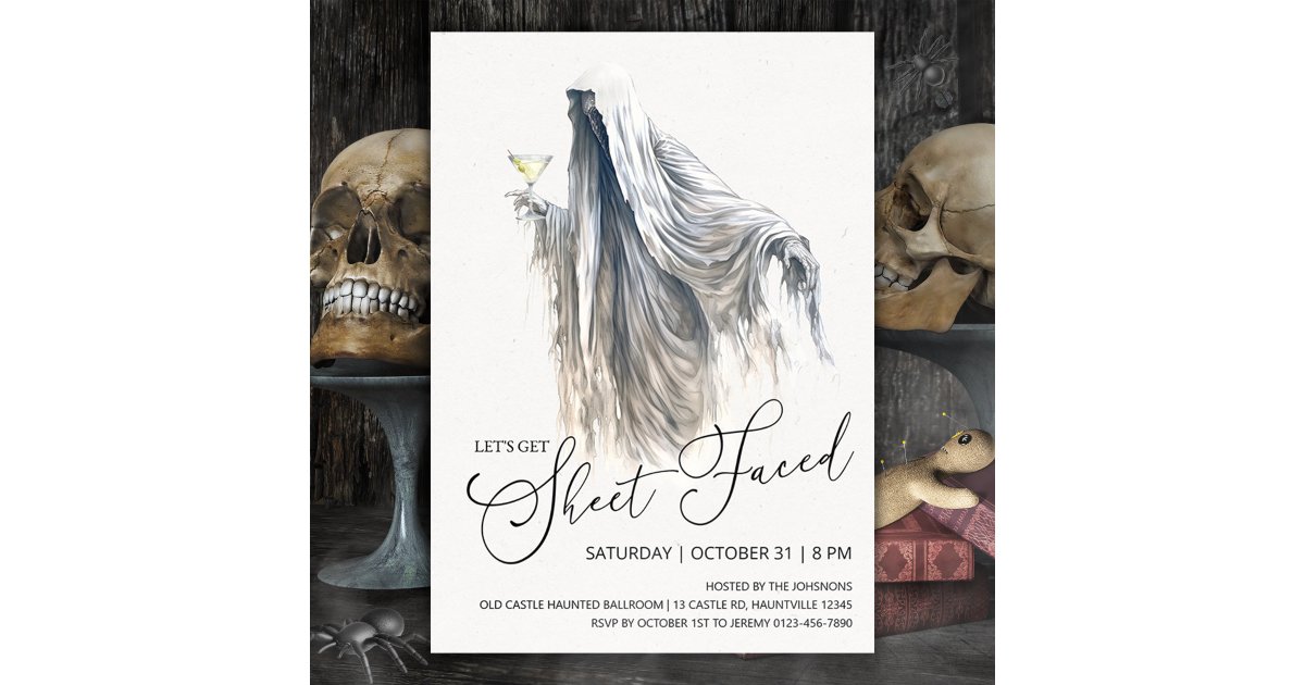 Let's Get Sheet Faced, Ghost Martini Halloween Invitation | Zazzle